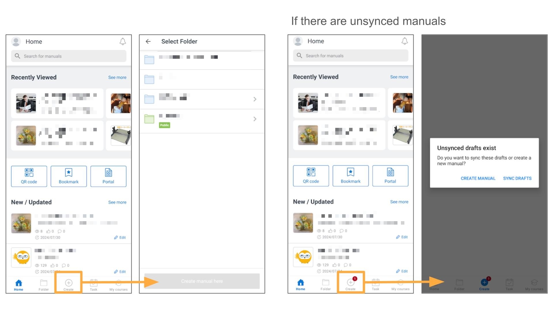 Specification changes for the manual create tab in mobile app ...
